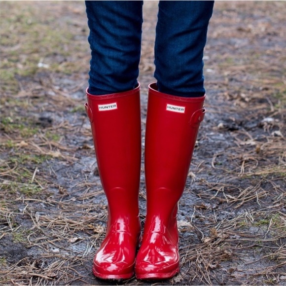 Hunter | Shoes | Shiny Red Hunter Boots | Poshmark